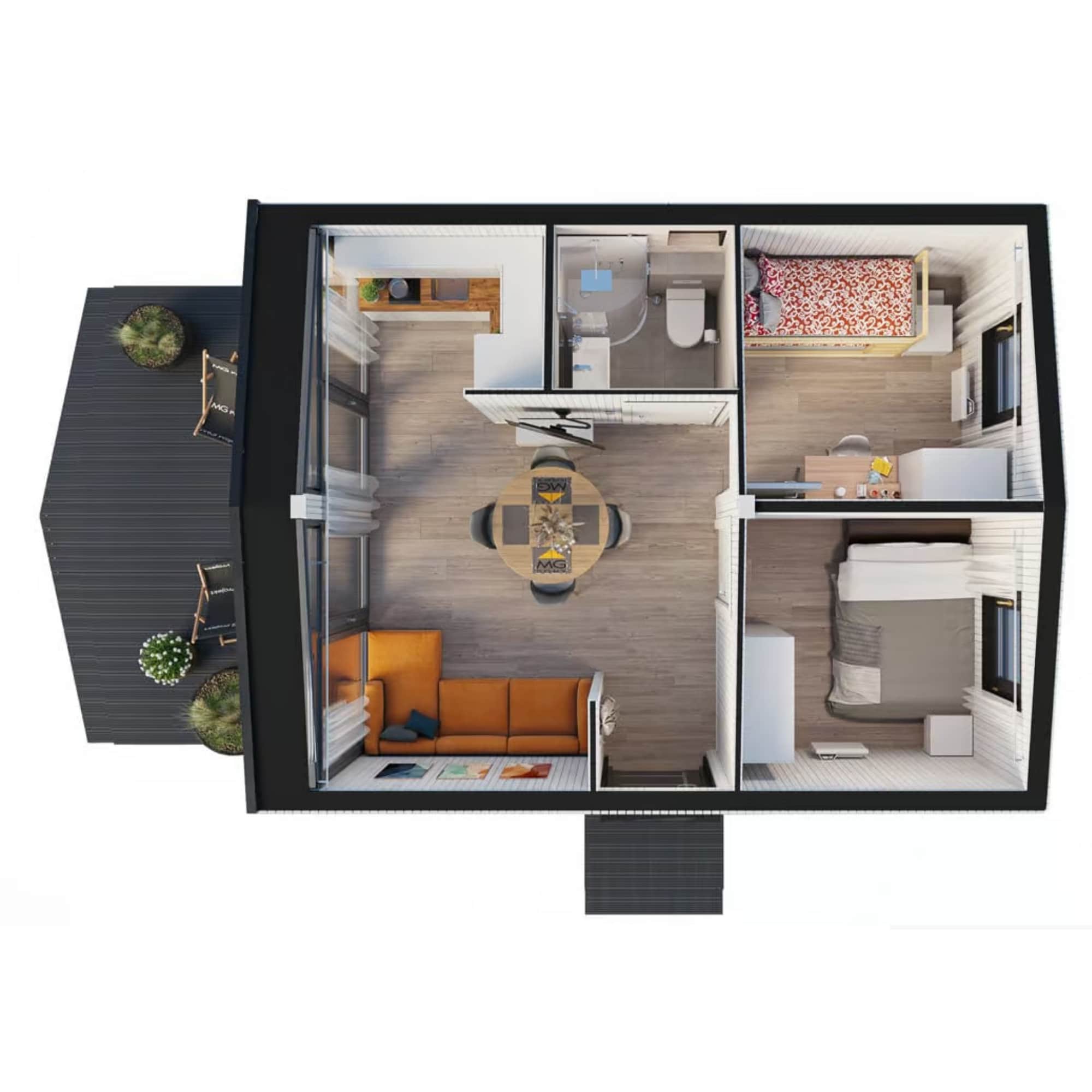 Tiny Gable House Plan 5,1m X 6,6m- Modern Floor Plans, 2 Bedroom 33 M2 ...