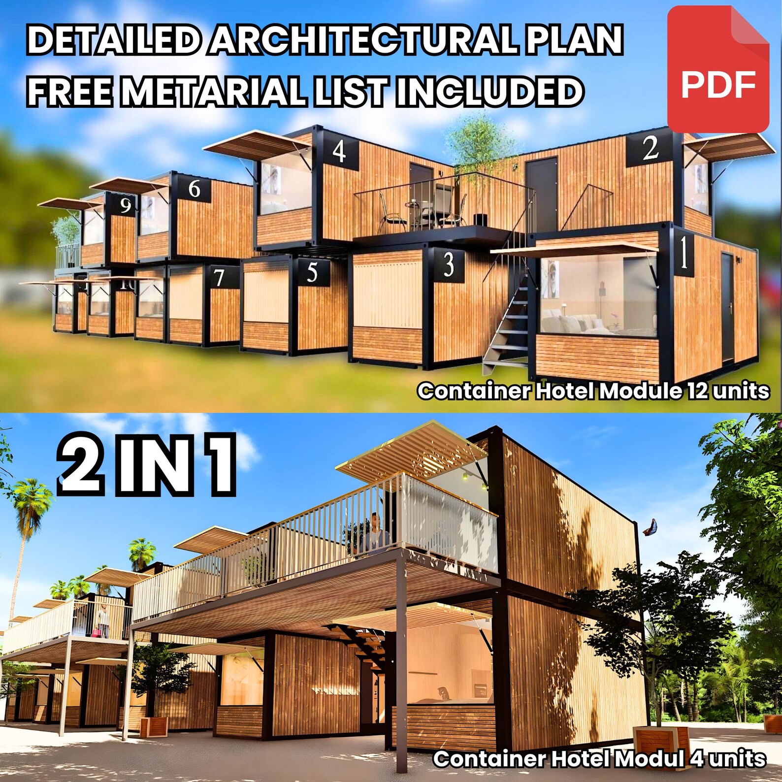 Container Hotel Module 12 Units | 4 Units - 2.5m X 6m , Modern Floor ...