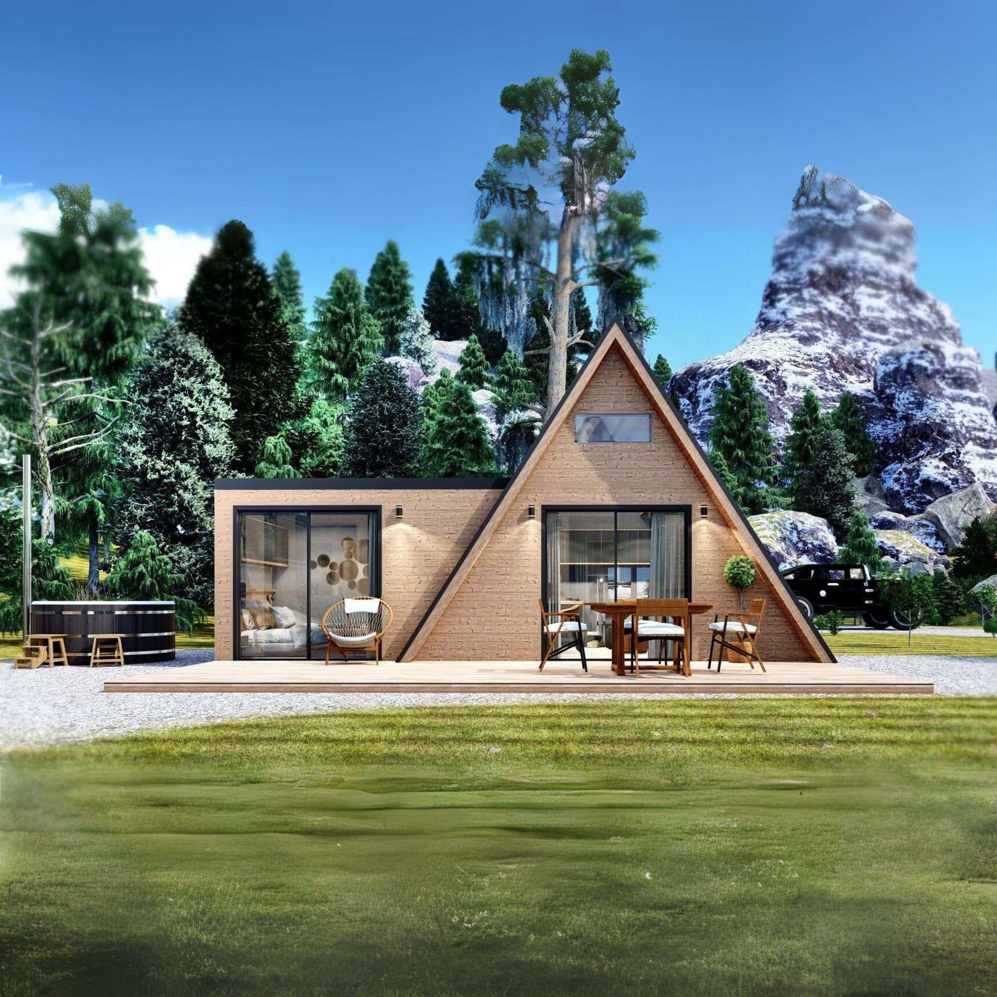 Tiny A-frame Cabin DIY Plans 7mx9m Modern Cabin House Architectural ...