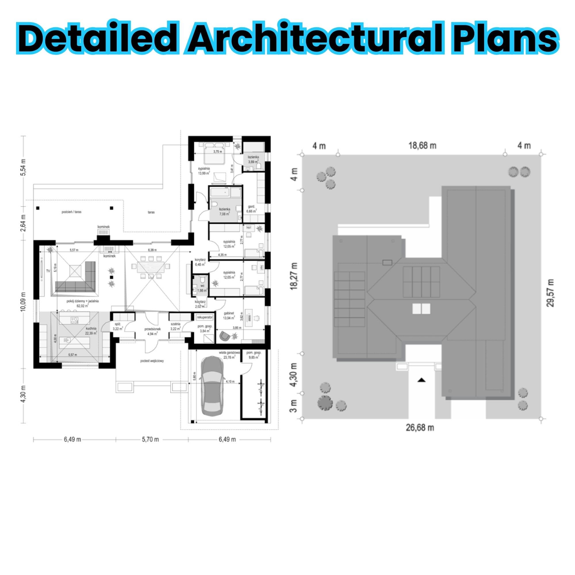 Full Detailed Single Storey Plan 19m X 23m- Modern Floor Plans, 3 ...