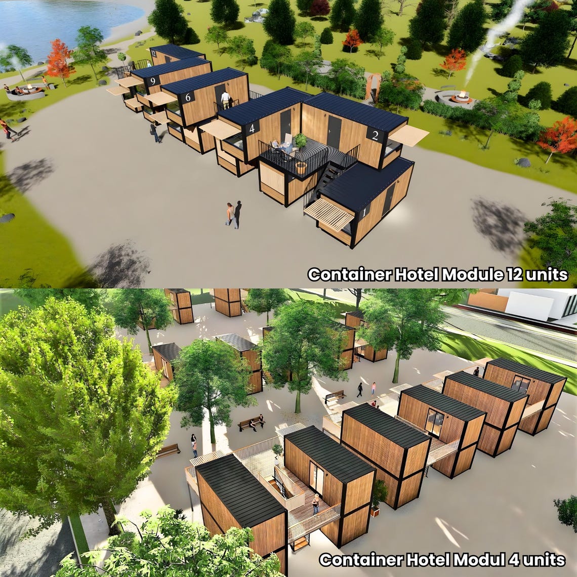 Container Hotel Module 12 Units | 4 Units - 2.5m X 6m , Modern Floor ...