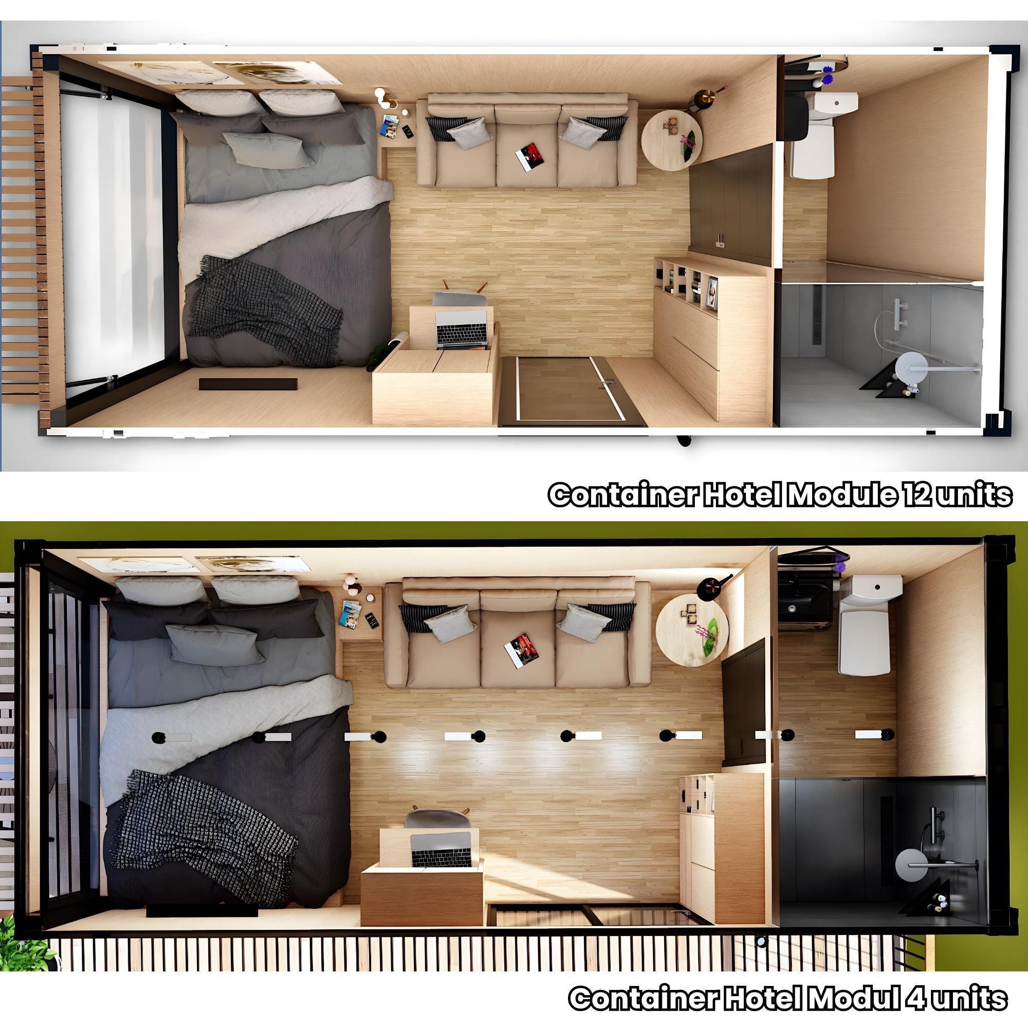 Container Hotel Module 12 Units | 4 Units - 2.5m X 6m , Modern Floor ...