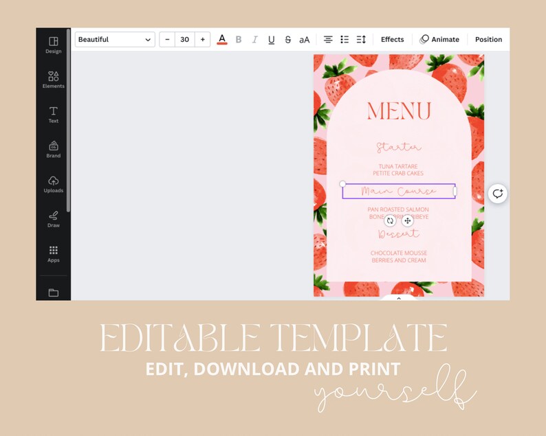 Editable Berry Themed Baby Shower Menu Template - Instant Download - Etsy