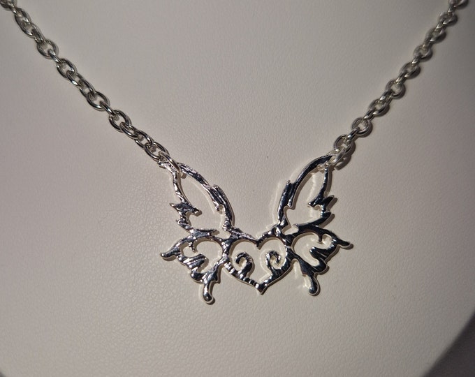 Cybercore Fairycore Y2k Silver Necklace With Heart Butterfly Pendant - Etsy