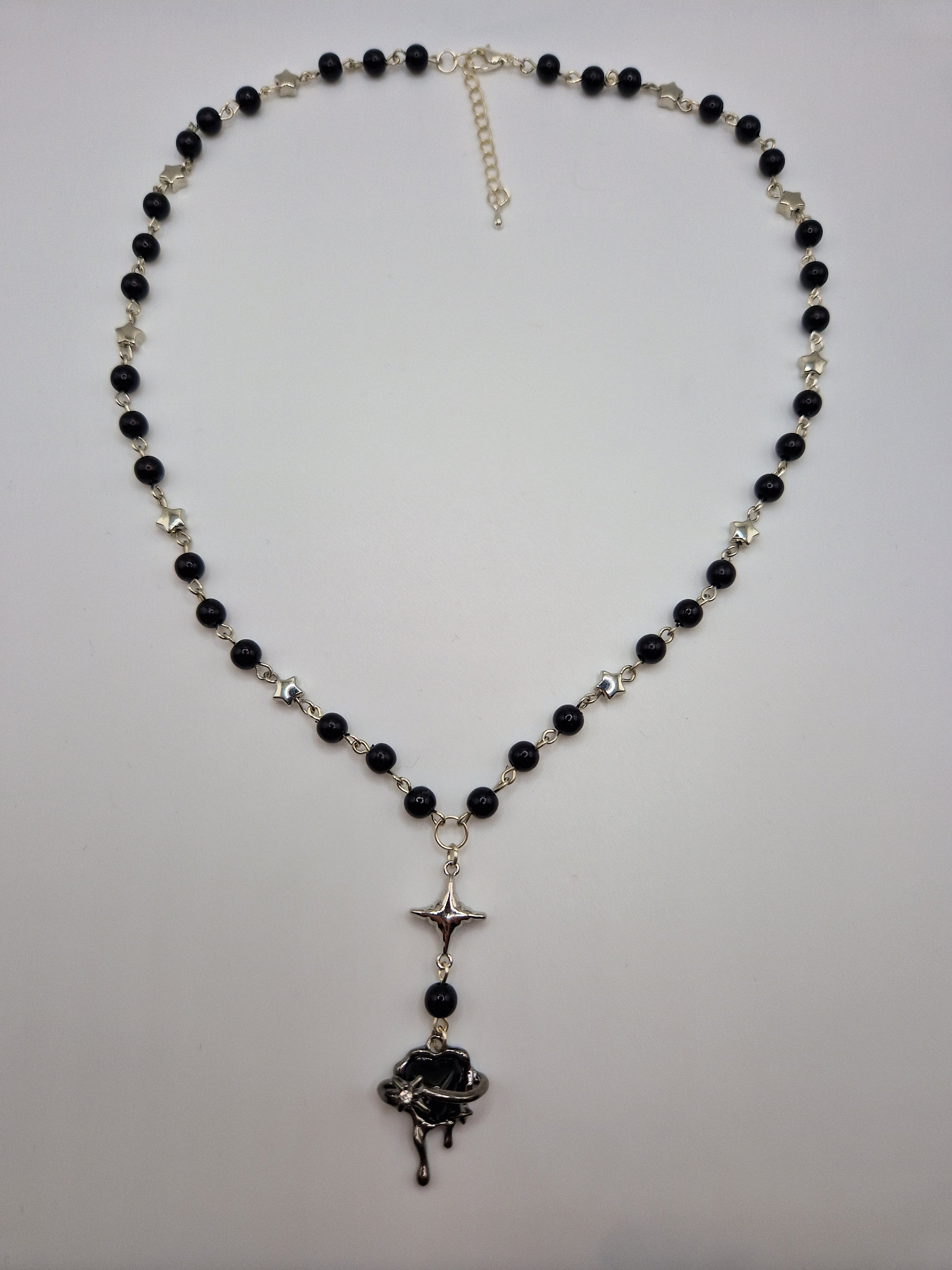 Handmade Cybercore Y2K Fairycore Black Beaded Necklace With Dripping ...