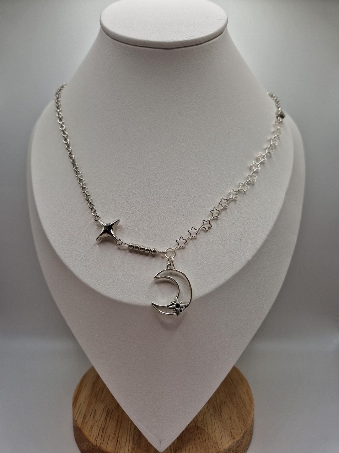 Handmade Cybercore Fairycore Y2k Silver Necklace With Moon Pendant - Etsy