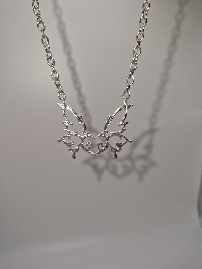 Cybercore Fairycore Y2k Silver Necklace With Heart Butterfly Pendant - Etsy