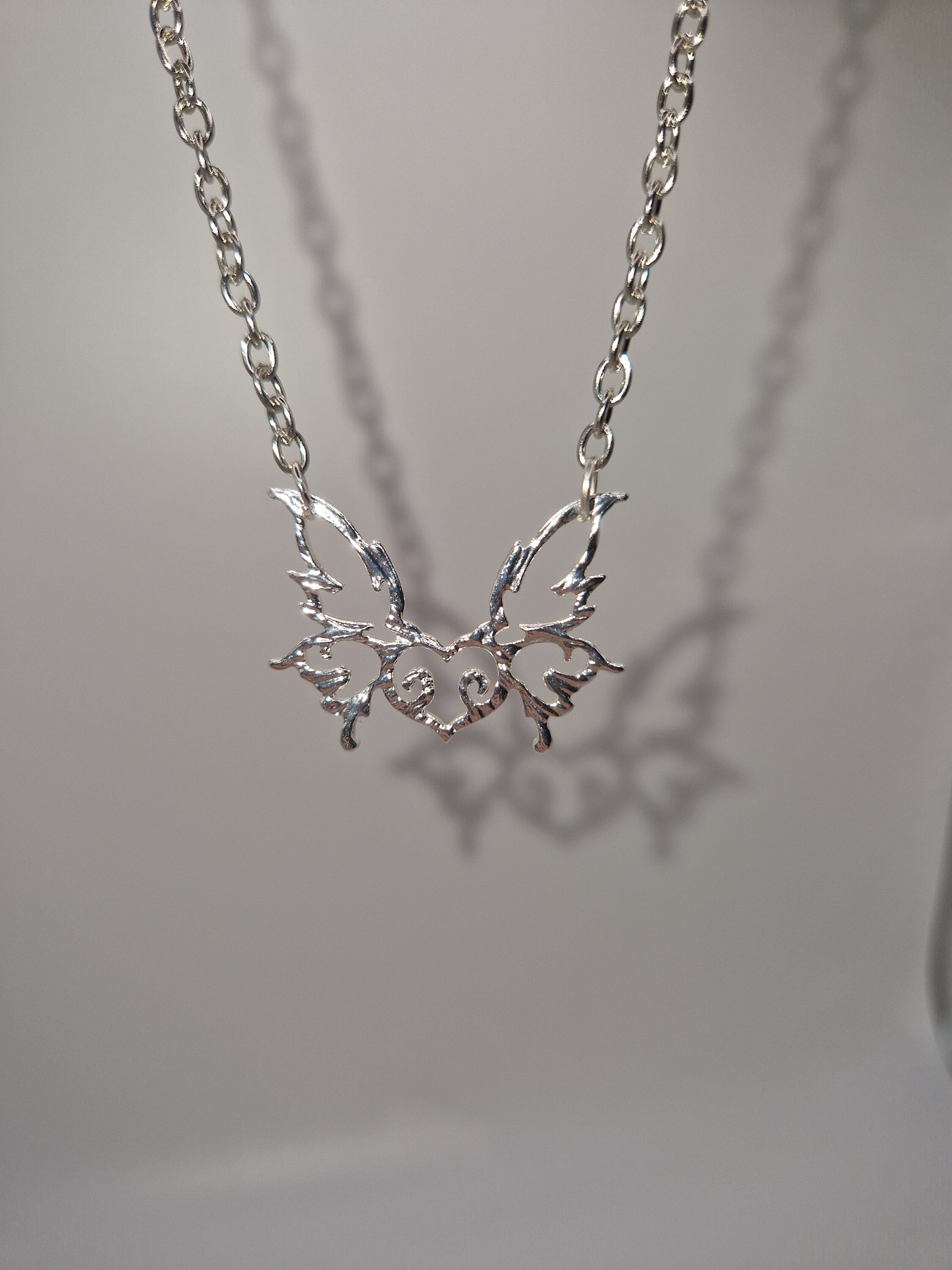 Cybercore Fairycore Y2k Silver Necklace With Heart Butterfly Pendant - Etsy
