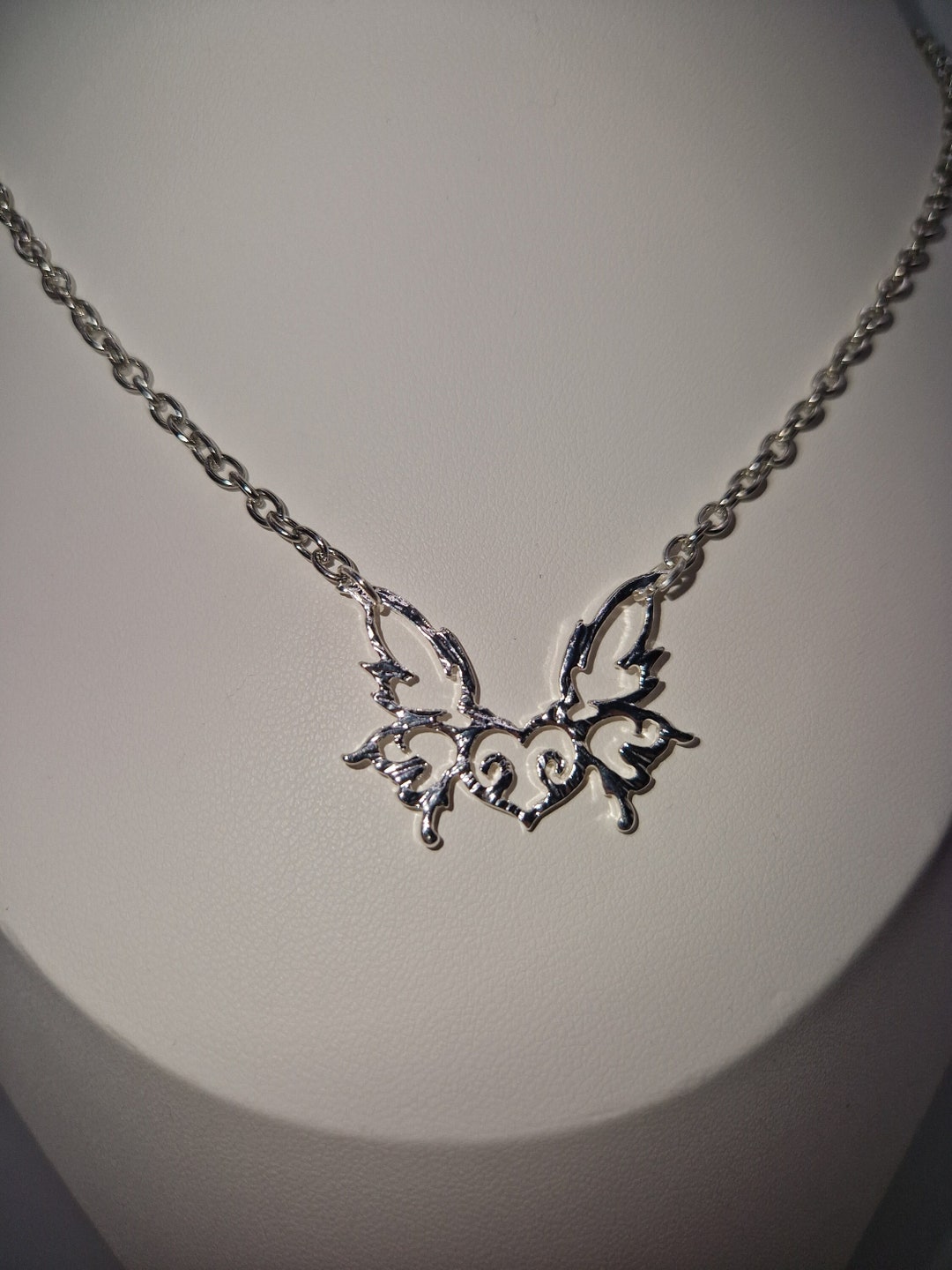 Cybercore Fairycore Y2k Silver Necklace With Heart Butterfly Pendant - Etsy