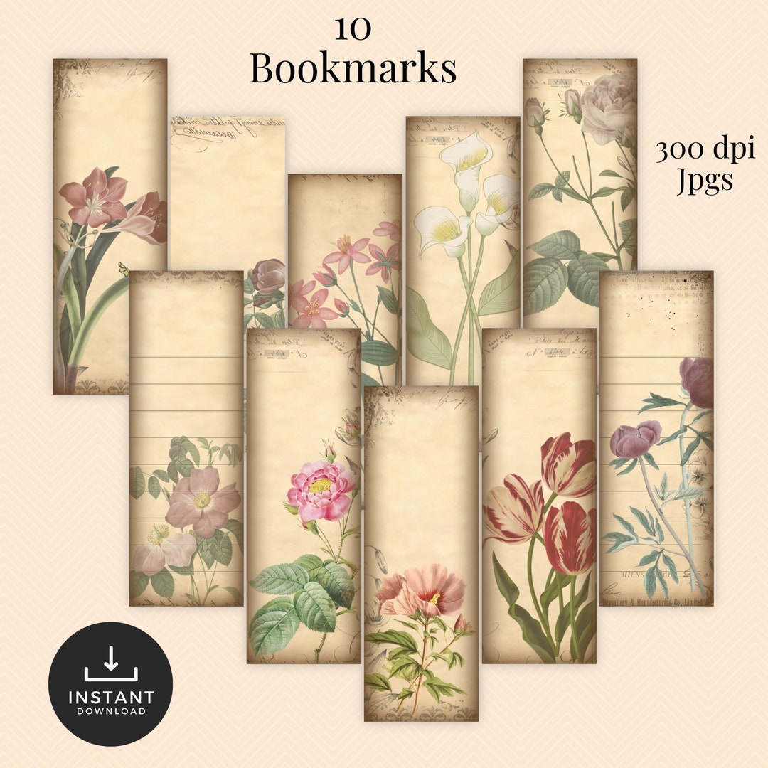 Junk Journal Vintage Flowers Bookmarks,aged Effect Edges, Printable Old ...