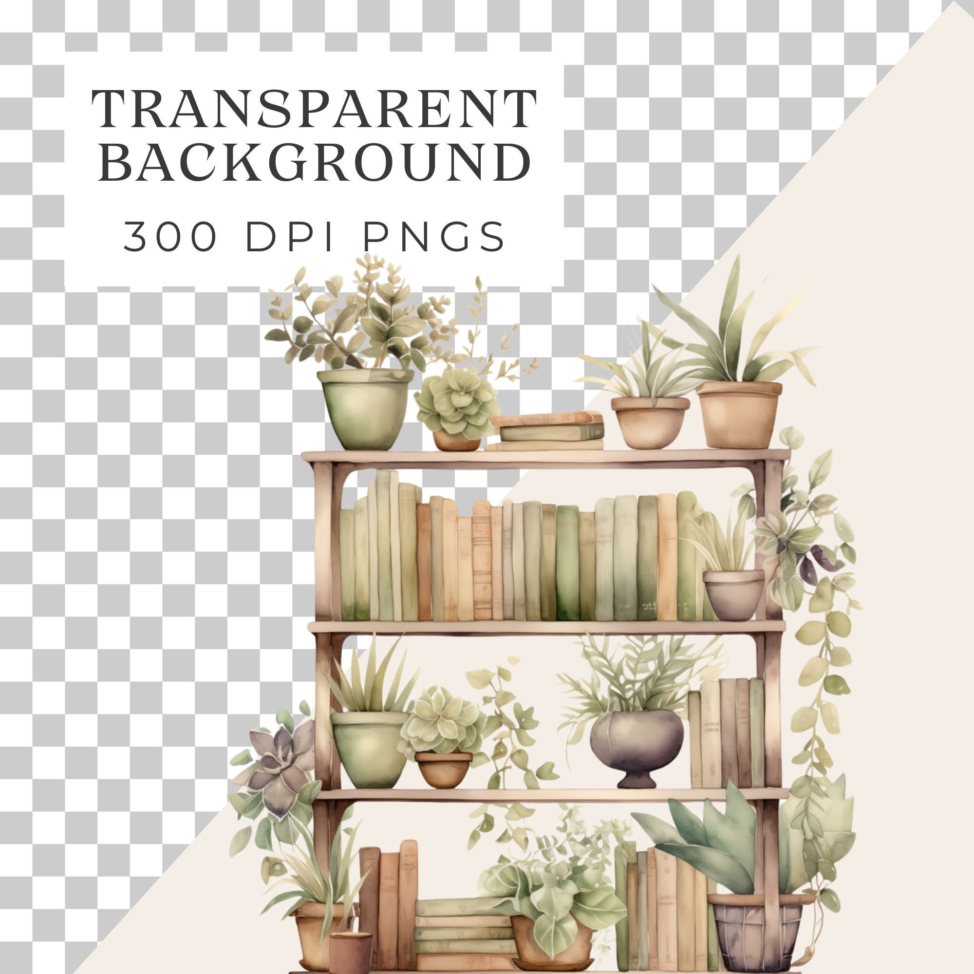 Boho Bookshelf, Bookshelves Clipart, Cottagecore, Book Clip Art, Boho ...