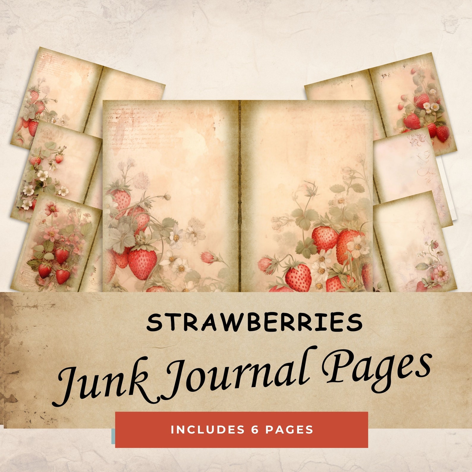 Strawberries Junk Journal Kit, Vintage Style Fruit Journal Page ...