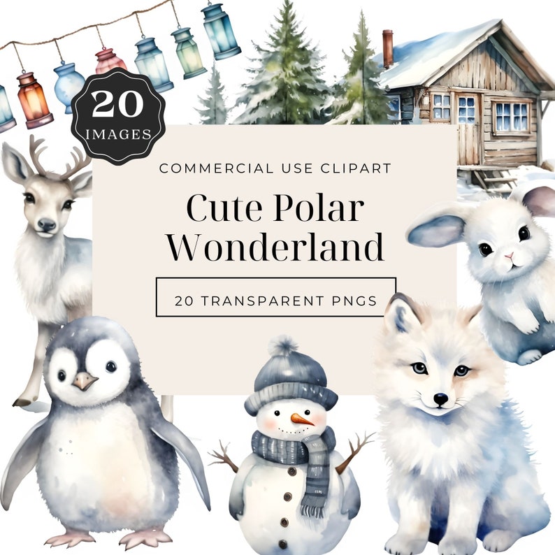 Polar Wonderland Clipart, DIGITAL Download,arctic Animals Set, Cute ...