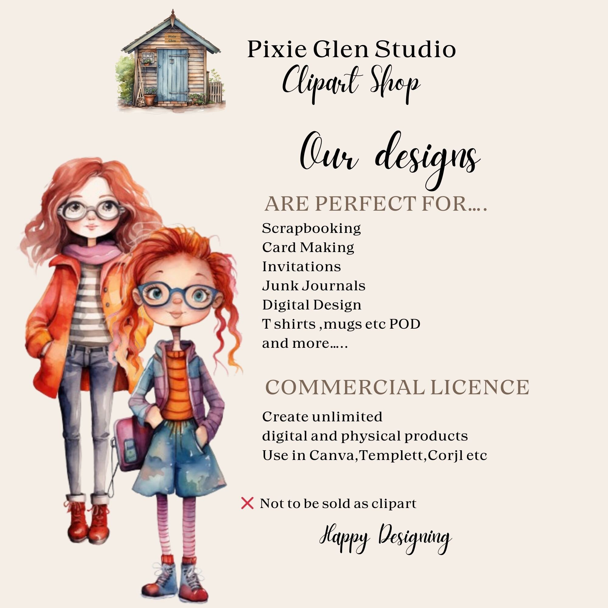 Quirky Girl Clipart, Mixed Media Quirky Woman Clip Art, Woman Graphics ...