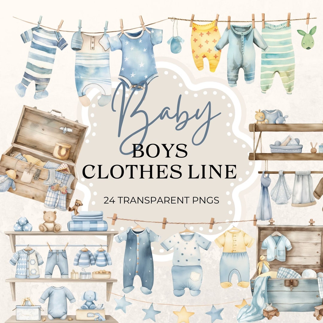 Baby Boy Clothes Line Clipart, Cute Newborn Clothes, Invitation Decor ...