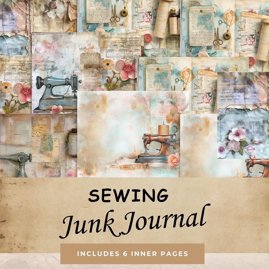 Sewing Theme Junk Journal , Sewing Ephemera ,stiching Themed ...