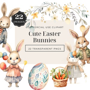 Cute Easter Bunny Clipart, DIGITAL DOWNLOAD, Pastel Watercolor Spring ...