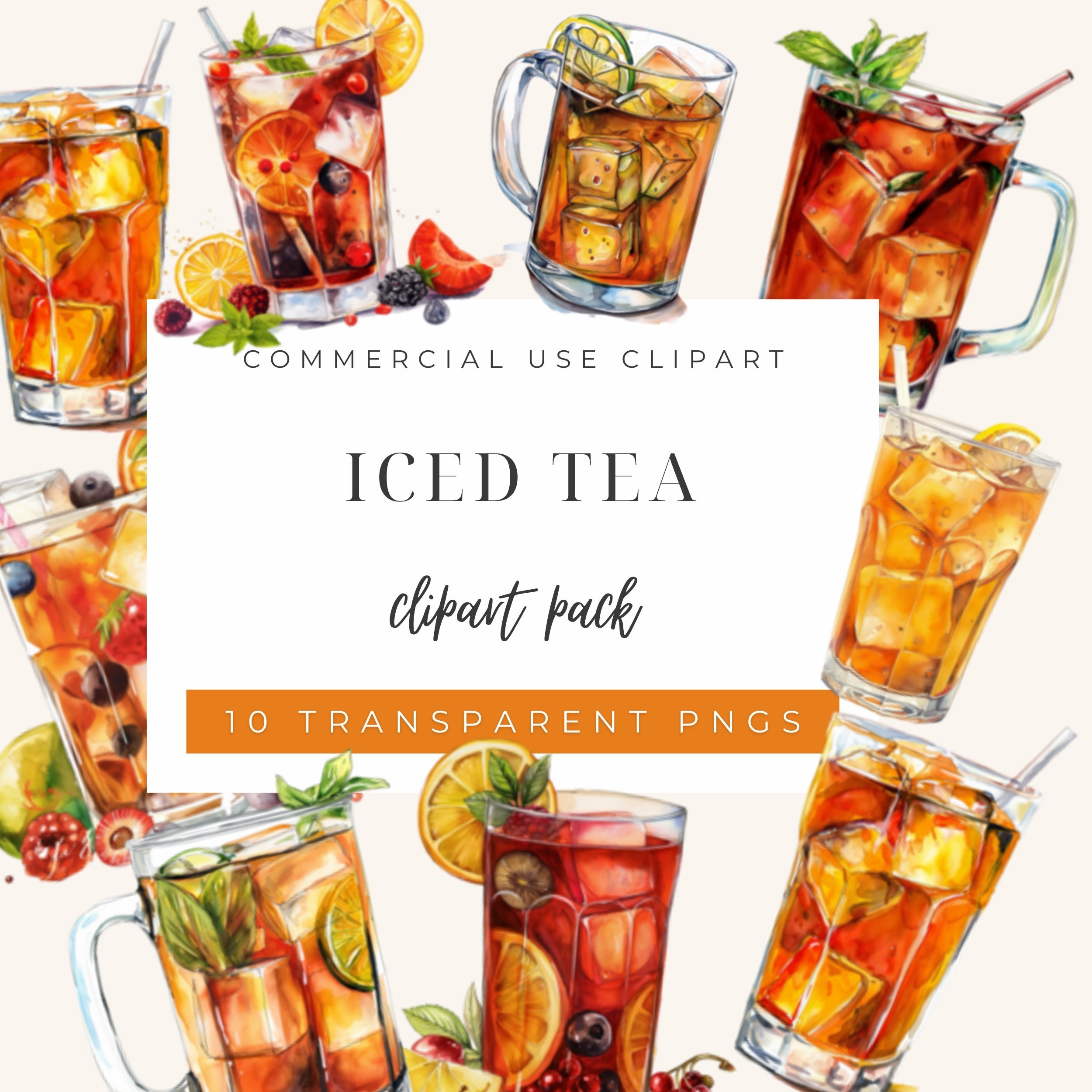 Iced Tea Clipart, Summer Drinks Images, 10 Watercolor Clip Art ...