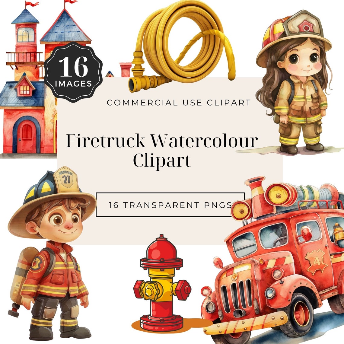 Firetruck Watercolor Clipart , Fire Station ,fireman ,fire Fighters PNG ...