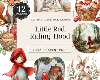Watercolor Little Red Riding Hood Watercolor Clipart, Woodland Animals ...