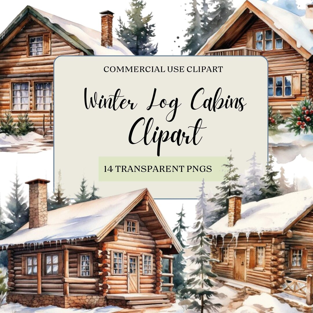 Winter Log Cabin Clipart,snowy Christmas Cottage Cabin in Woods ...
