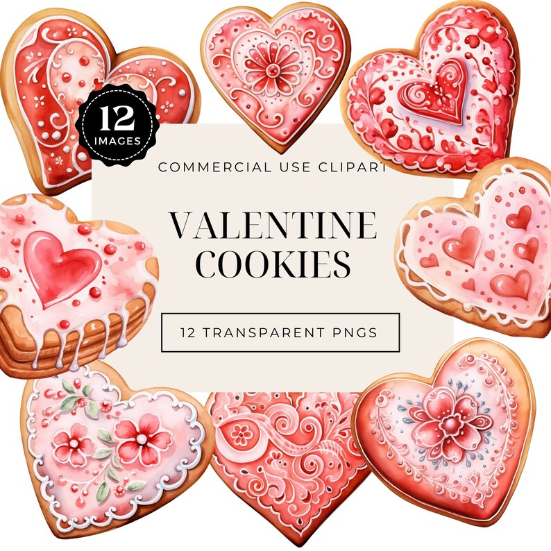 Valentines Cookie Clipart, DIGITAL DOWNLOAD, Watercolor Sugar Cookie ...