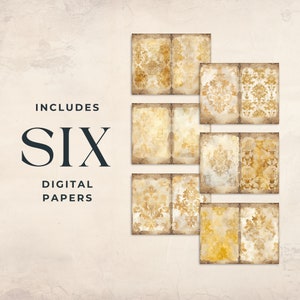 Gold Damask Junk Journal Pages , Vintage Metallic Effect , 6 Digital ...