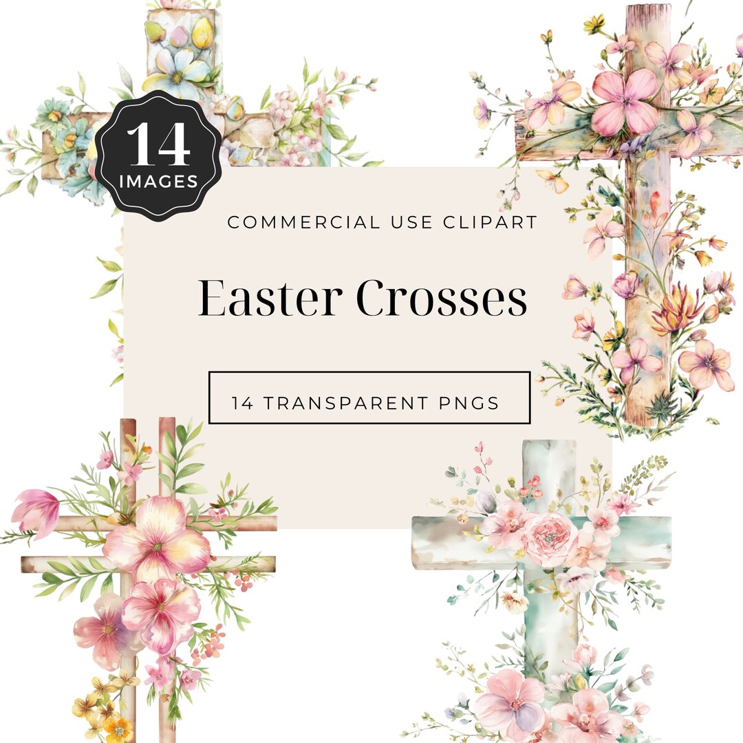 Easter Watercolour Clipart Jesus, Easter Cross, Floral Easter Cross ...