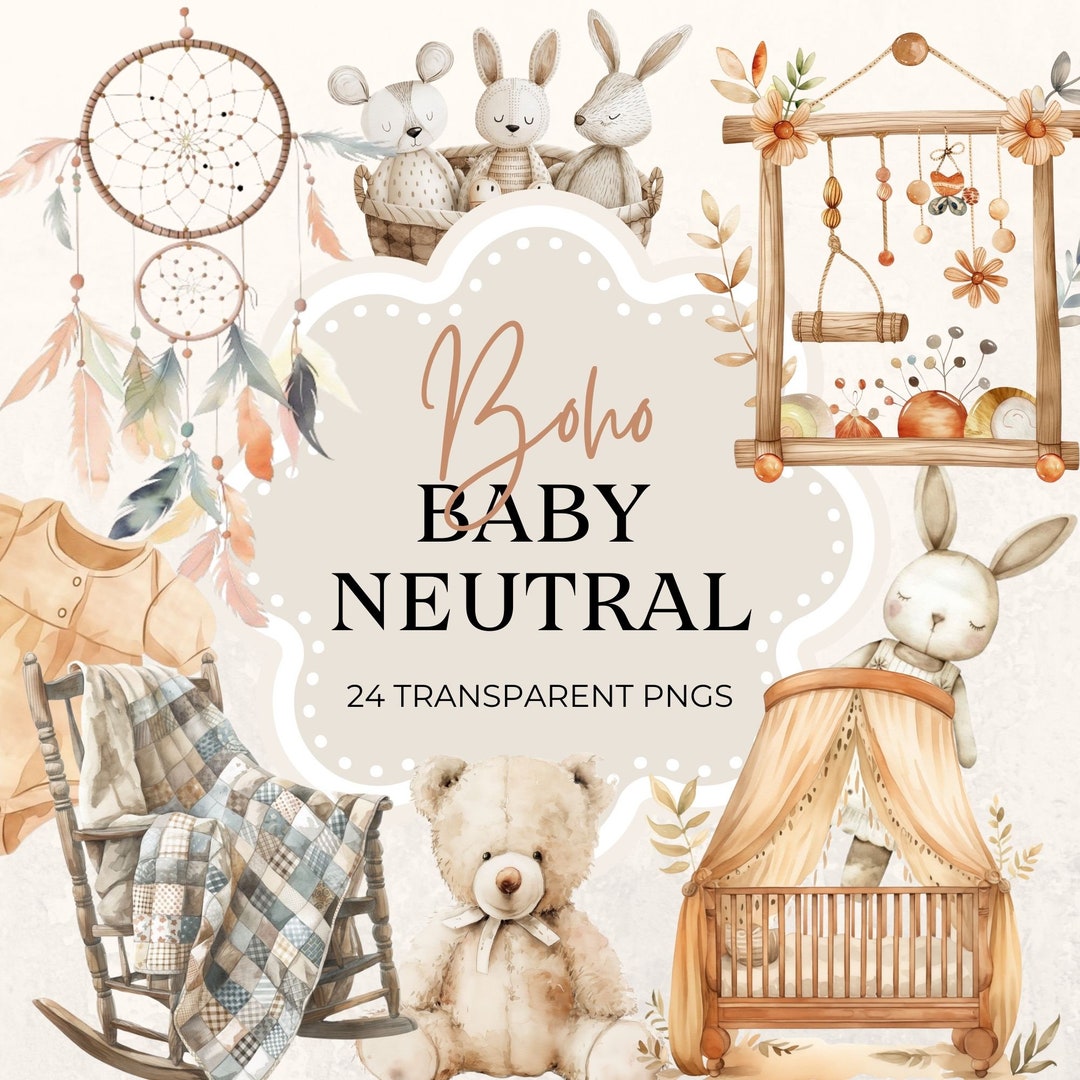 Sweet Boho Baby Shower Clipart, Watercolor Clipart, Nursery Decor PNG ...