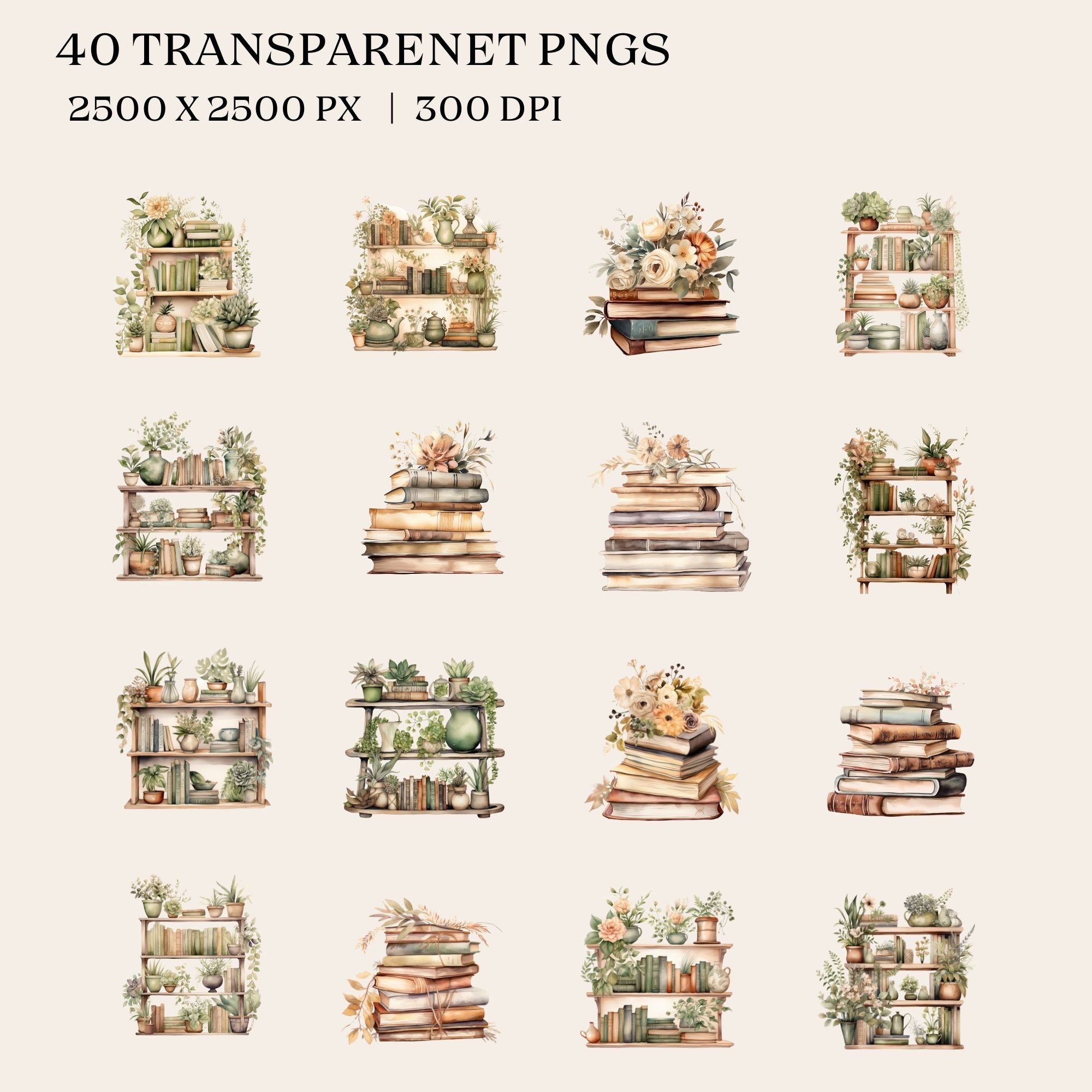 Boho Bookshelf, Bookshelves Clipart, Cottagecore, Book Clip Art, Boho ...