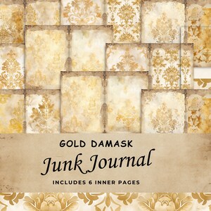 Gold Damask Junk Journal Pages , Vintage Metallic Effect , 6 Digital ...