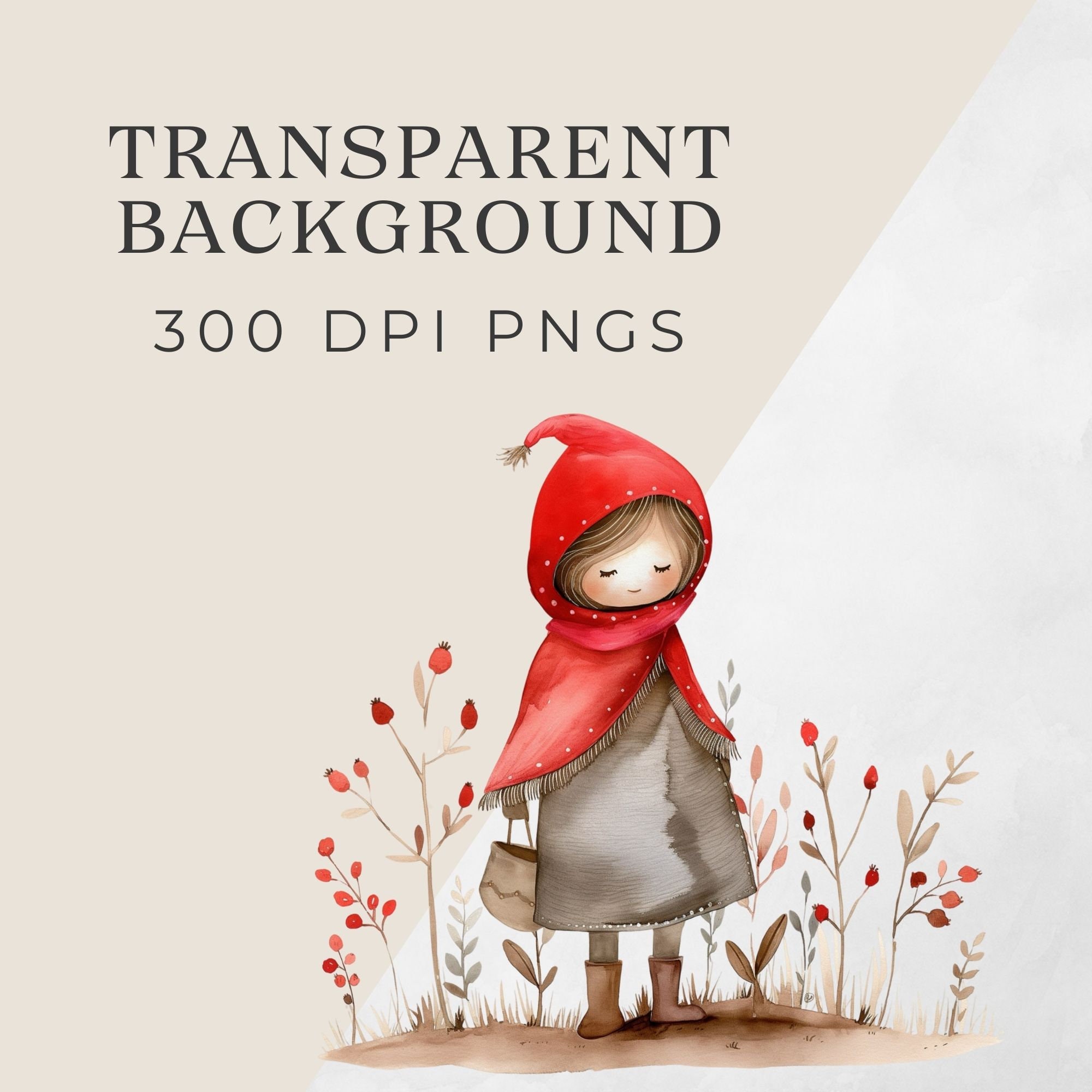Watercolor Little Red Riding Hood Watercolor Clipart, Woodland Animals ...