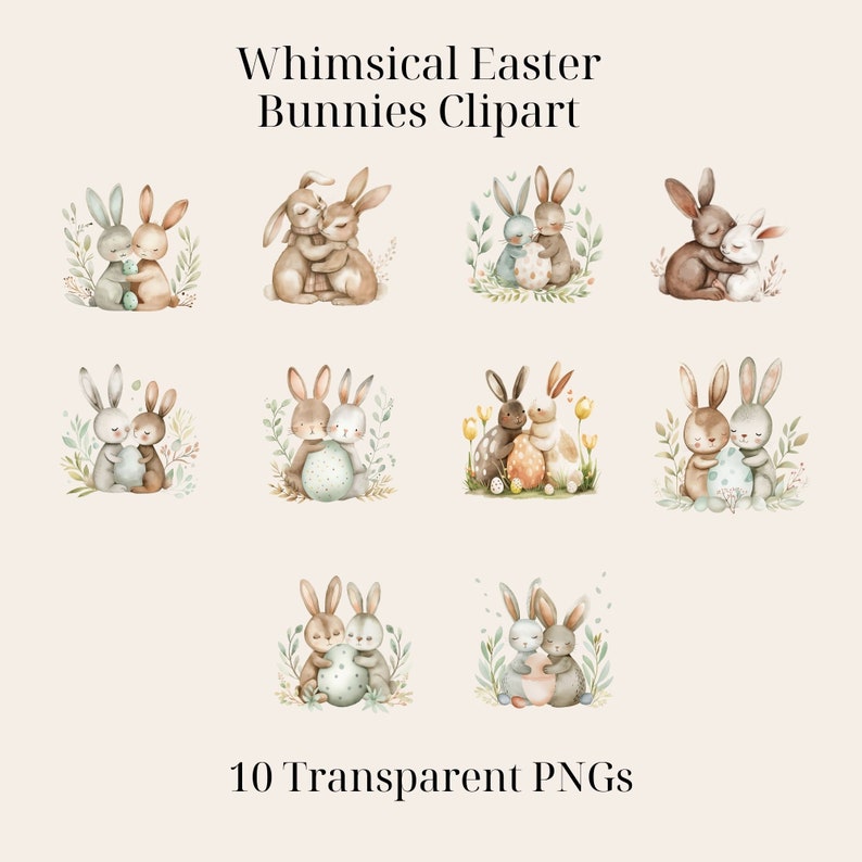 Easter Bunny Clipart Pack, Easter Clipart, Easter Graphics, Whimsical ...