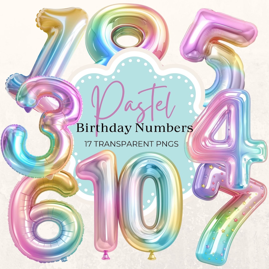 Pastel Rainbow Balloons Clipart,numbers 1 to 10 , Birthday Decor , Baby ...