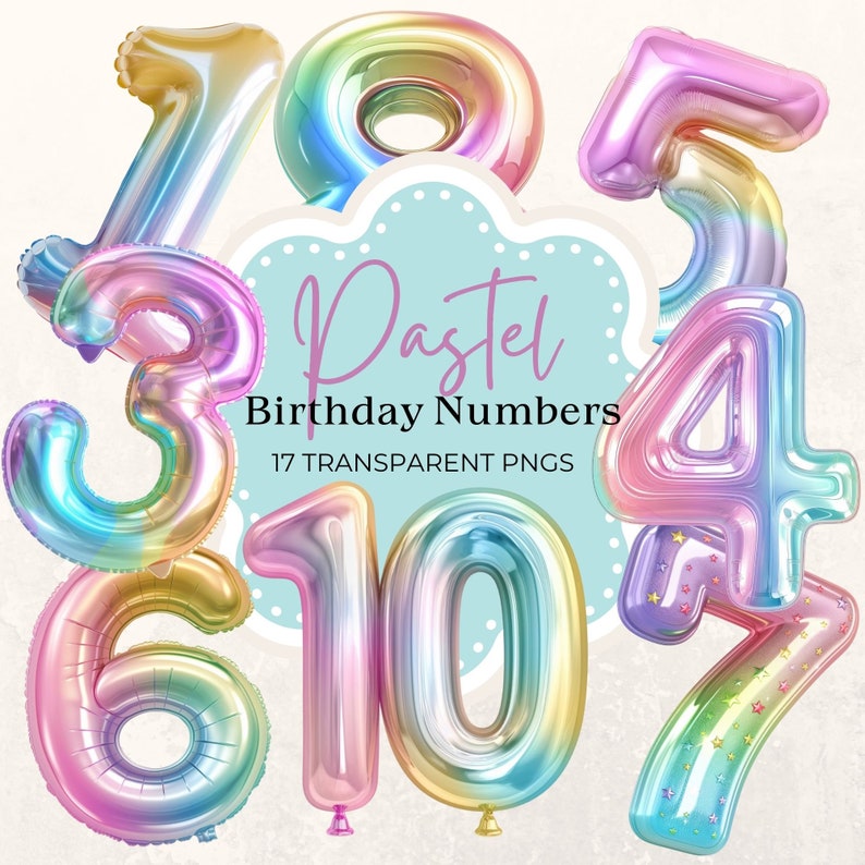 Pastel Rainbow Balloons Clipart,numbers 1 to 10 , Birthday Decor , Baby ...