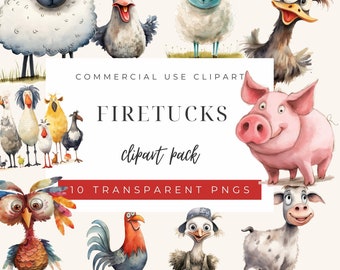 Quirky Farm Animals JPG Clipart Whimsical Cow Pig Goat Sheep Cattle ...