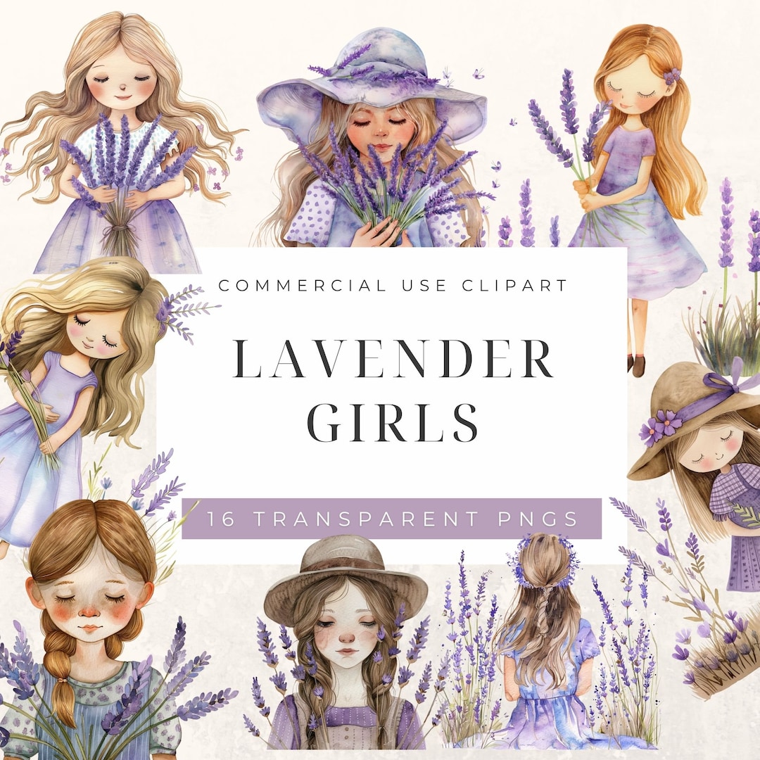 Lavender Girls Clipart Bundle, Watercolour Floral Clip Art, Commercial ...