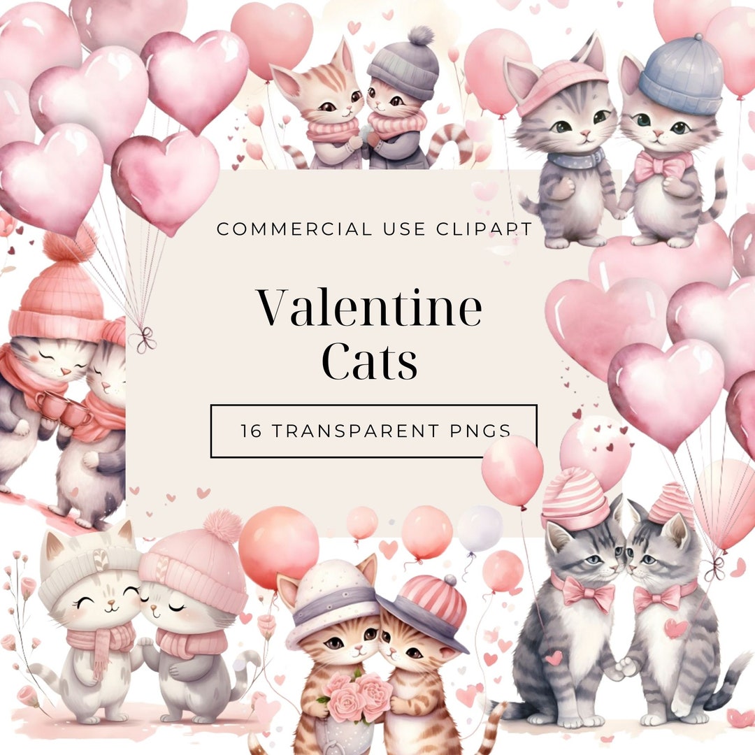Valentine Cats Clipart Set,cute Kittens,commercial Use Clip Art,ginger ...