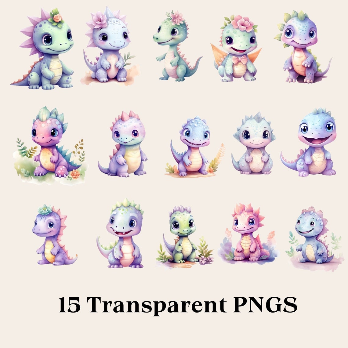 Pastel Dinosaur Clipart,dinosaurs Watercolor Clip Art, Cute Dino PNG ...