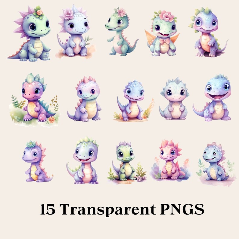Pastel Dinosaur Clipart,dinosaurs Watercolor Clip Art, Cute Dino PNG ...