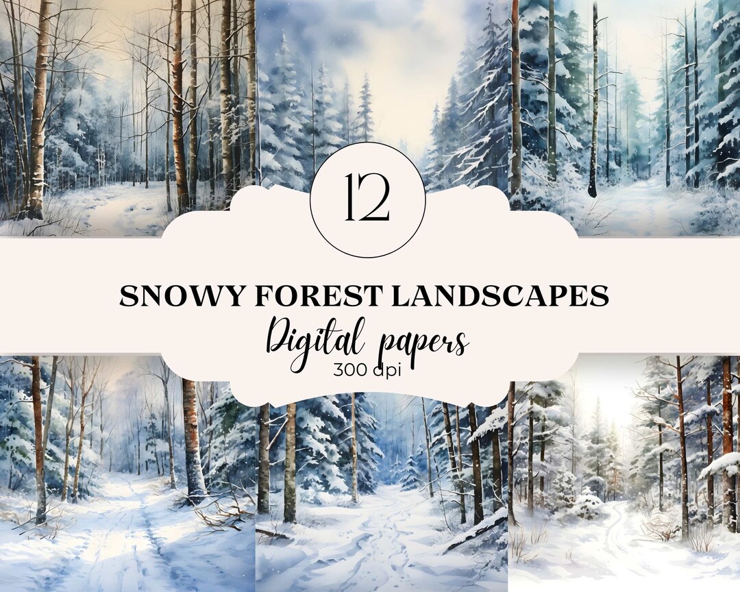 12 Watercolor Winter Wonderland Background,winter Landscape Printable ...