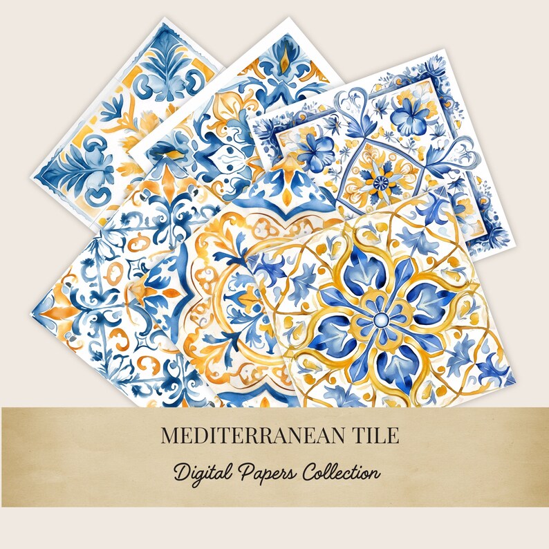 Mediterranean Tile, Watercolor Lemons Clipart, Portuguese Azulejo ...