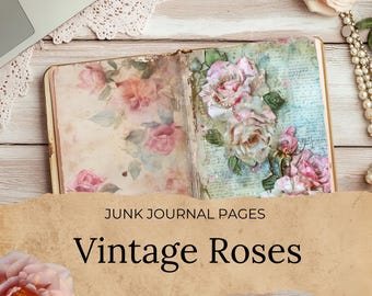 Pink Roses Junk Journal Digital Paper, Vintage Floral 6 Digital Journal ...