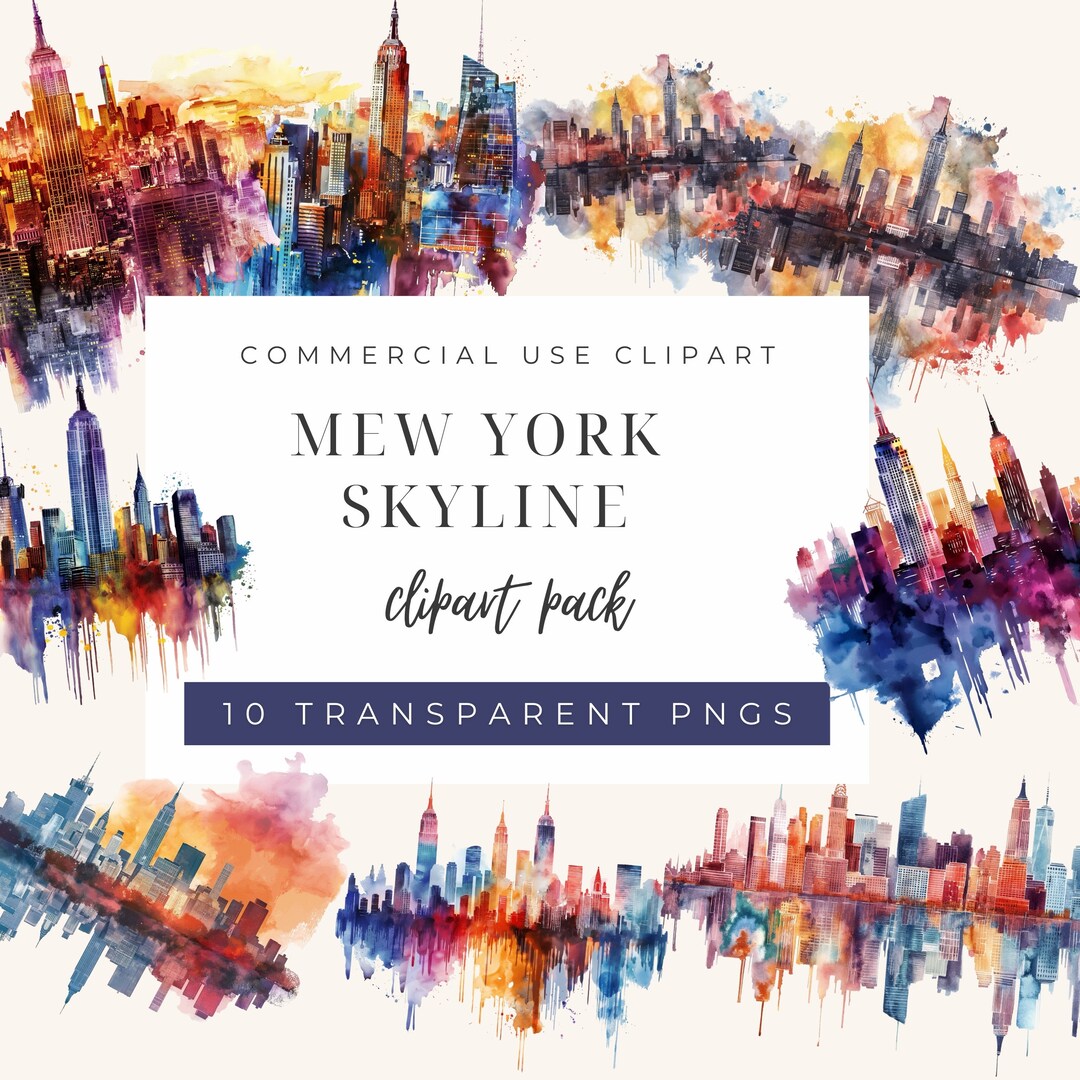 New York Skyline Watercolour Clipart, New York City Sublimation Central ...