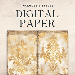 Gold Damask Junk Journal Pages , Vintage Metallic Effect , 6 Digital ...