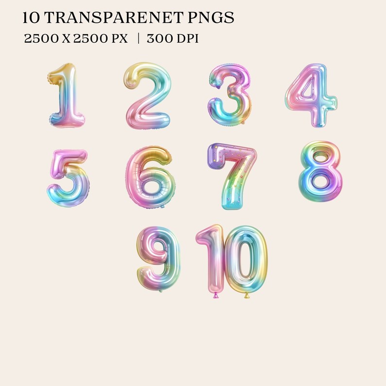 Pastel Rainbow Balloons Clipart,numbers 1 to 10 , Birthday Decor , Baby ...