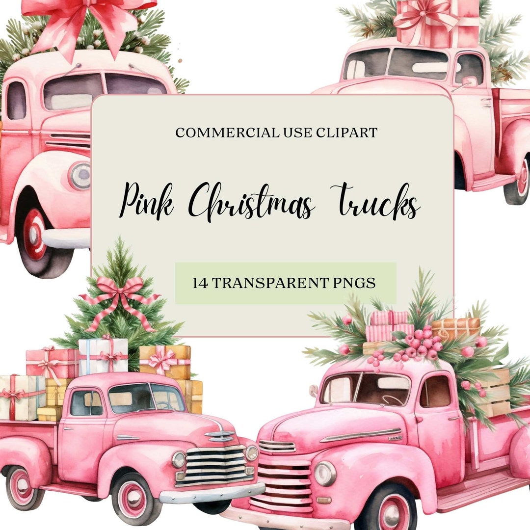 Pink Christmas Truck Clipart,holiday PNG for Commercial Usepod, Winter ...