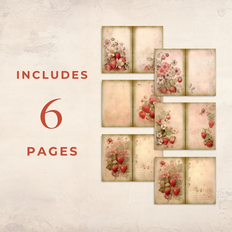 Strawberries Junk Journal Kit, Vintage Style Fruit Journal Page ...