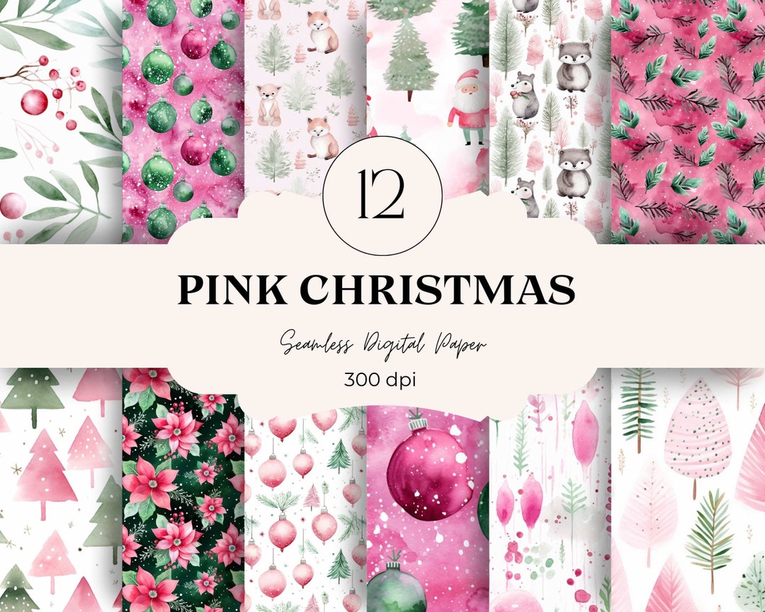 Pink Christmas Digital Paper,pastel Christmas Ephemera,fantasy Noel ...