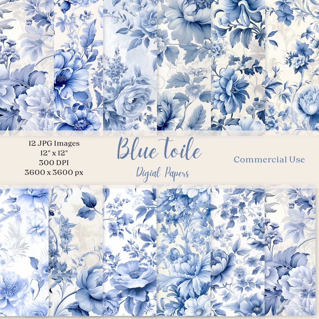 French Blue Toile Digital Paper, Seamless Toile De Jouy Instant ...